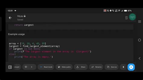 Find The Largest Element In An Array Using Python Python Coding Tutorial Youtube