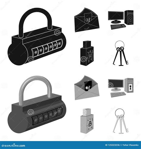 Virus Monitor Display Screen Hackers And Hacking Set Collection Icons In Blackmonochrome