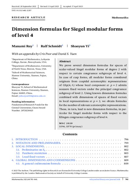Fillable Online Dimension Formulas For Siegel Modular Forms Of Level 4 Fax Email Print Pdffiller