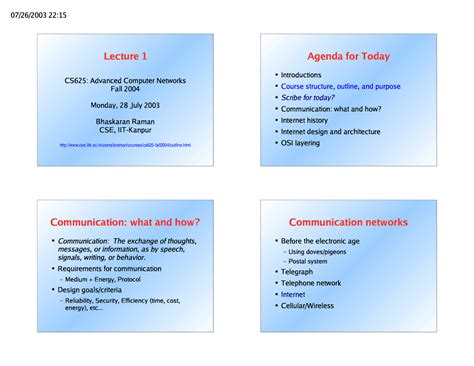 Communication Advanced Computer Networks Lecture 01 Slides Computer