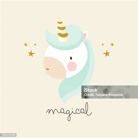 매직 유니콘 아이들의 물건 카드 포스터 배너 책 팩인쇄 옷 직물 벽지 섬유 또는 요리에 인쇄 벡터 그림입니다 0명에 대한 스톡