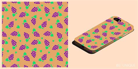 독특한 케이스에 담긴 현대적인 스마트폰은 스케치한 포도와 나뭇잎으로 이음매 없는 패턴을 장식했습니다 아이소메트릭 평면도 포스터 및 액세서리 디자인을 위한 벡터 장식 3차원