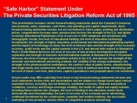 “safe Harbor” Statement Under