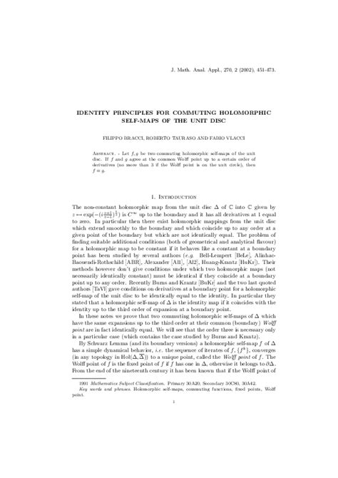 Pdf Identity Principles For Commuting Holomorphic Self Maps Of The
