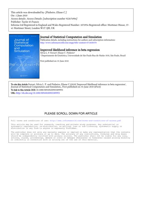 Pdf Improved Likelihood Inference In Beta Regression