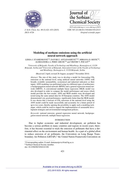 Pdf Modeling Of Methane Emissions Using Artificial Neural Network Approach