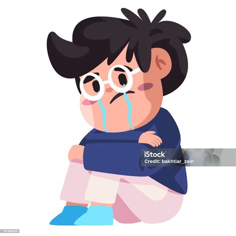 아이들이 혼자 앉아 괴롭히는 피해자 소년을 앉아 슬픈 울음을 느끼는 화가 울고 벡터 그리기 만화 일러스트 벡터에 대한 스톡 벡터