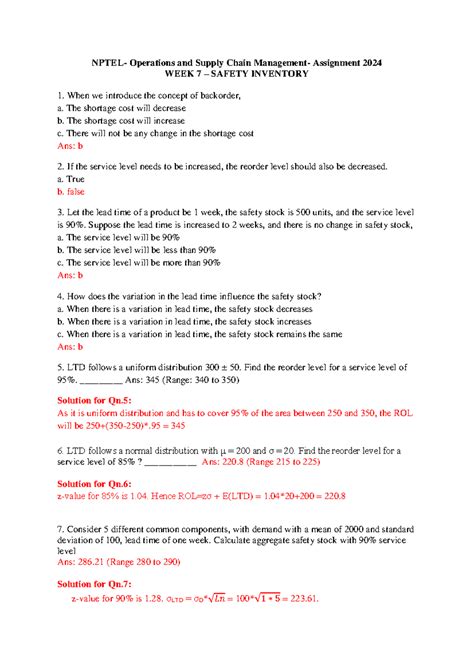 Assignment 7 Solution Nptel Operations And Supply Chain Management Assignment 2024 Week 7