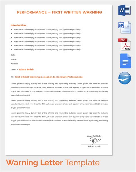 FREE Warning Letter Templates In Google Docs Word Pages PDF