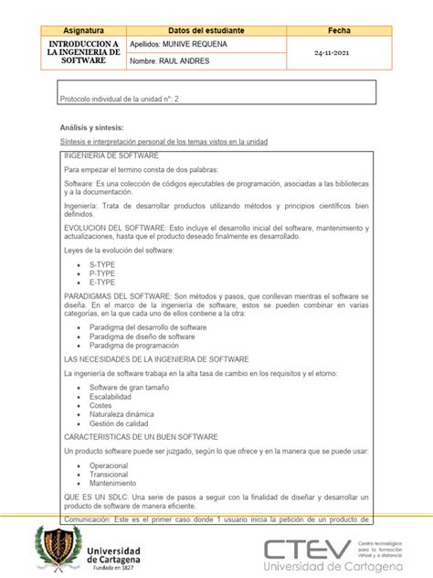 Protocolo Individual Intro A Software Unidad 2 Pdf