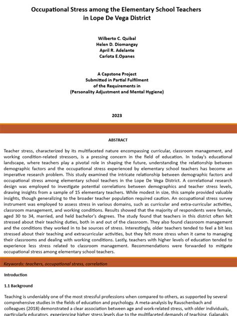 capstone project pdf occupational stress teachers