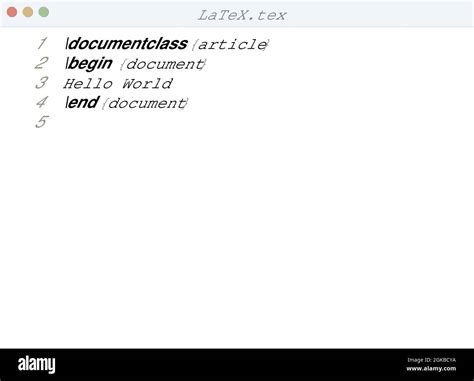 Latex Language Hello World Program Sample In Editor Window Illustration