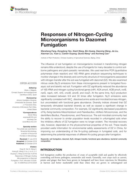 PDF Responses Of Nitrogen Cycling Microorganisms To Dazomet Fumigation