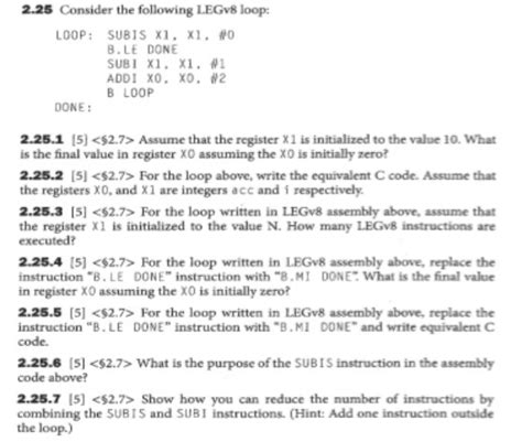 Solved 225 Consider The Following Legv8 Loop Loop Subis