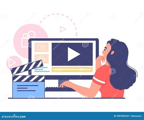 Young Woman Motion Designer Creating Animated Video Stock Illustration