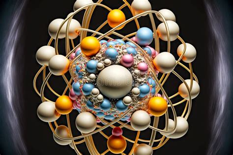 co java model of atoms and atom orbit with protons and neutrons on dark