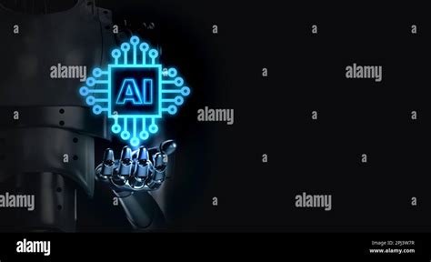 Glowing Ai Digital Computer Chip Touching By 3d Rendering Robot Hand On