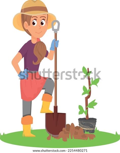 Woman Planting Tree Cartoon Farmer Digging Stock Vector Royalty Free 2254480271 Shutterstock