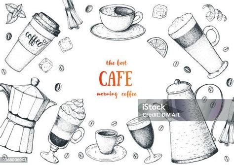 커피 컵 콩 커피 냄비 일러스트 커피숍빈티지 디자인 새겨진 벡터 그림입니다 0명에 대한 스톡 벡터 아트 및 기타 이미지 0명 개념 개념과 주제 Istock
