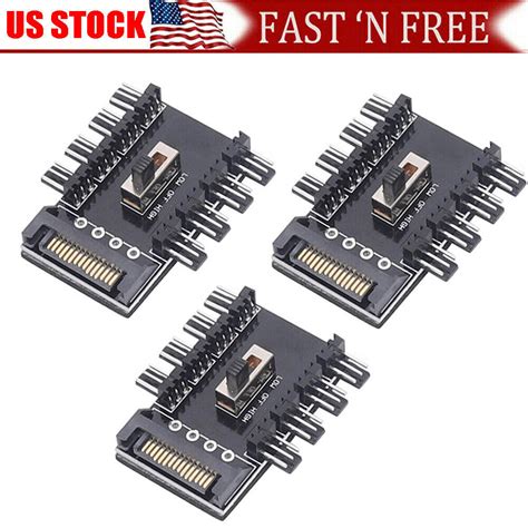 Used 3pcs Splitter Cooling Fan Hub PC SATA 1 To 8 3Pin 12V Power Socket PCB Adapter UBB Threads