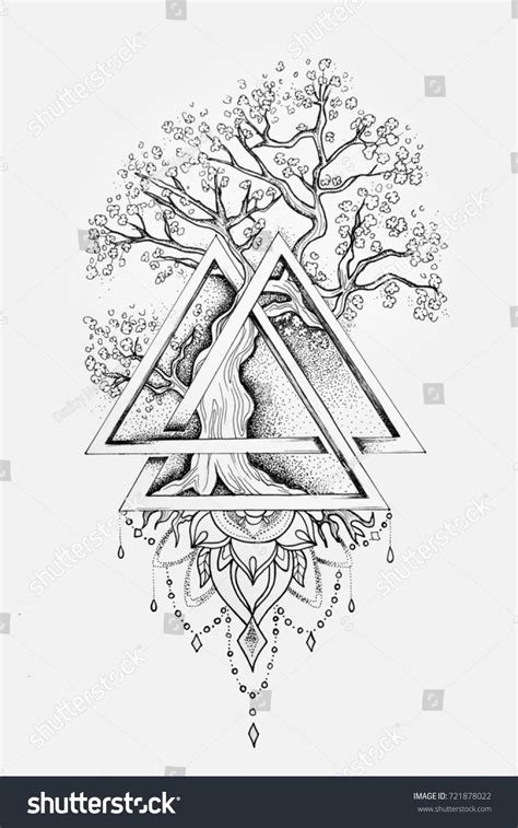 Sketch Beautiful Big Tree Triangle On Illustrazione Stock 721878022 Shutterstock Desenhos