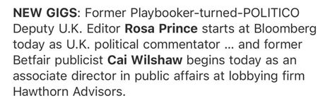 Some Personal News Courtesy Of Politico Today Was My First Day As