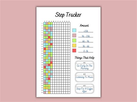 Step Tracker Printable Step Tracker Journal Step Challenge Self Care Habit Tracker Health