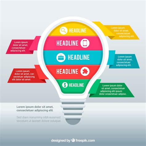 평면 디자인에 전구 Infographic 무료 벡터