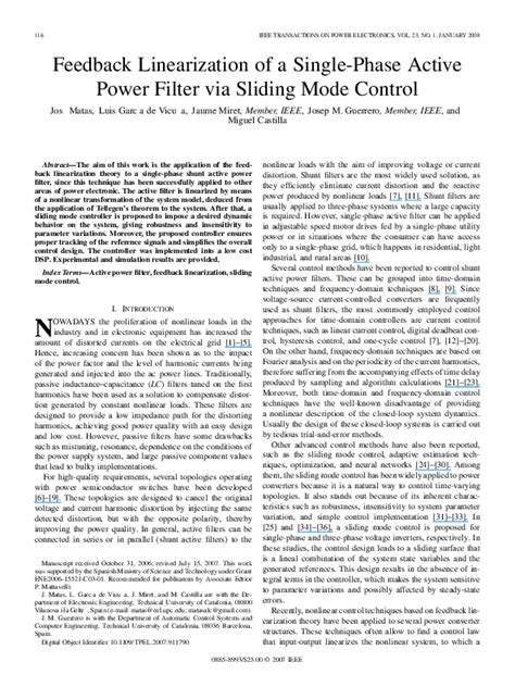 Pdf Feedback Linearization Of A Single Phase Active Power Filter Via Sliding Mode Control