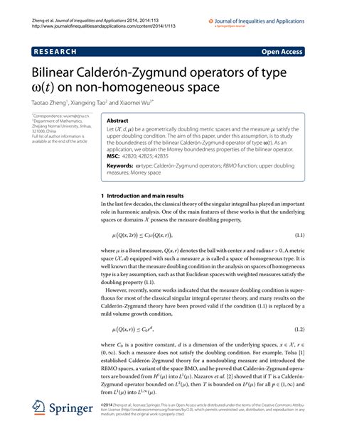 Pdf Bilinear Calderón Zygmund Operators Of Type T On Non Homogeneous Space