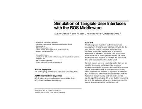 Pdf Simulation Of Tangible User Interfaces With The Ros Middleware