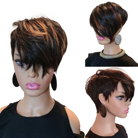 Highlight Short Bob Synthetic Wigs With Bangs For Black Women Pixie Cut