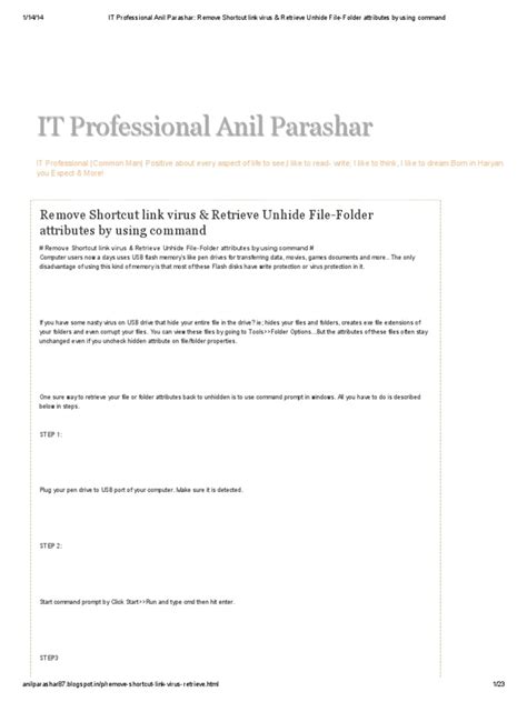 it professional anil parashar remove shortcut link virus and retrieve unhide file folder
