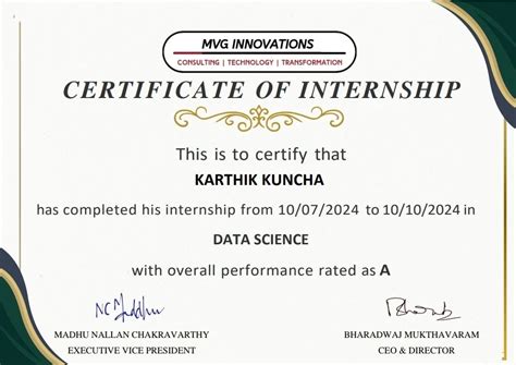 Datascience Internshipexperience Learningbydoing Growth Mvginnovation Karthik Kuncha