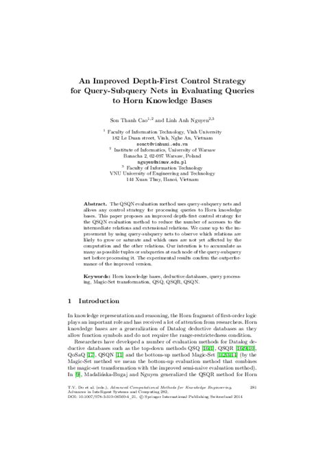 Pdf An Improved Depth First Control Strategy For Query Subquery Nets In Evaluating Queries To
