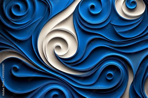 Abstract Blue And White Swirls In A Fluid Wave Like Pattern Creating A Dynamic And Artistic
