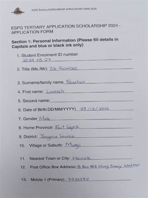 Espg Tertiary Scholarship Application Form Pdf