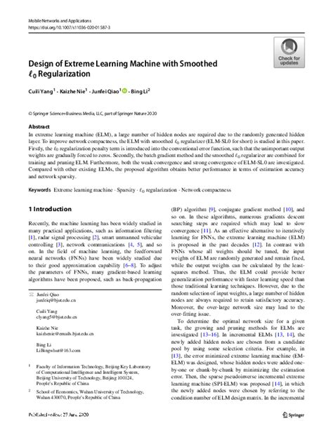 Pdf Design Of Extreme Learning Machine With Smoothed ℓ0 Regularization Kaizhe Nie