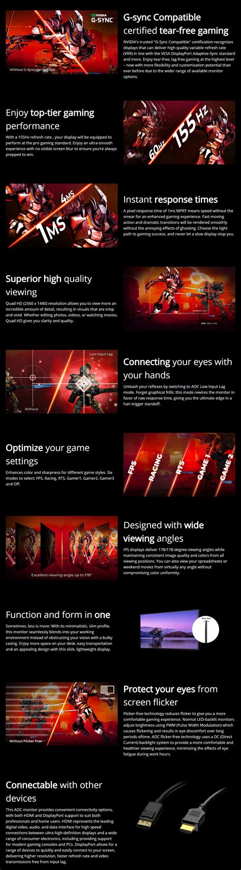 AOC In QHD IPS Hz Adaptive Sync Gaming Monitor Q G S Umart Com Au