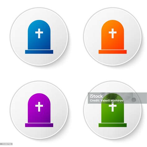 흰색 배경에 고립 된 십자가 아이콘 색상 묘비 무덤 아이콘입니다 원 버튼의 색상 아이콘을 설정 합니다 벡터 일러스트 개념에 대한 스톡 벡터 아트 및 기타 이미지 Istock