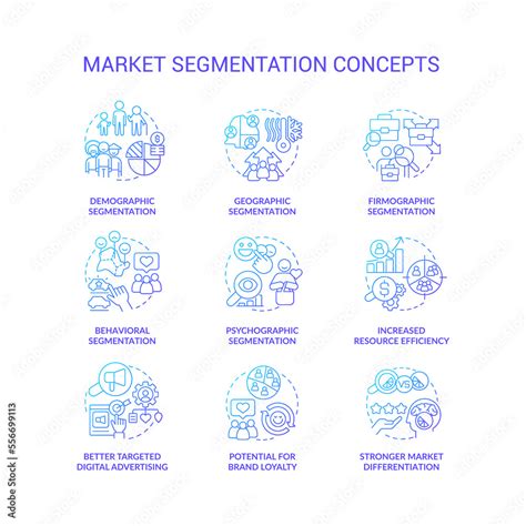 Market Segmentation Blue Gradient Concept Icons Set Divide In Groups Target Audience Idea Thin