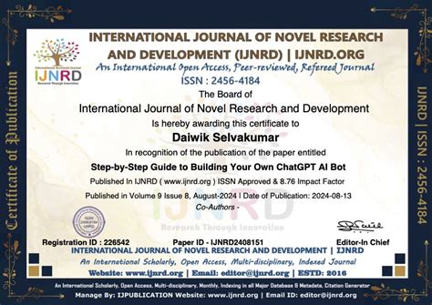 Daiwik Selvakumar On Linkedin Im Happy To Share That Ive Obtained A Research Publication