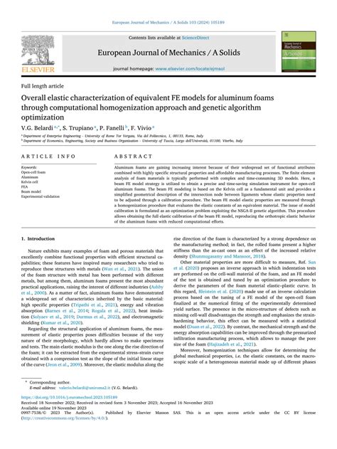 Pdf Overall Elastic Characterization Of Equivalent Fe Models For Aluminum Foams Through