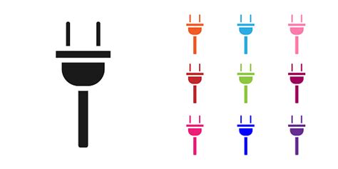 흰색 배경에 격리 된 검은 색 전기 플러그 아이콘입니다 연결 및 전기의 분리의 개념 다채로운 아이콘을 설정합니다 벡터 일러스트레이션 개념에 대한 스톡 벡터 아트 및 기타