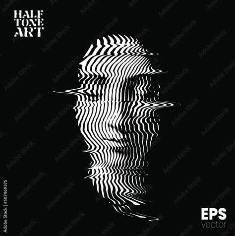 Halftone Art Vector Black And White Illustration From 3d Rendering Of Glitched And Corrupted