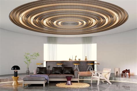 3d 렌더링3d 그림 인테리어 장면 및 모형 현대 스칸디나비아 스타일 거실 장식 원형 천장 바퀴 프리미엄 사진