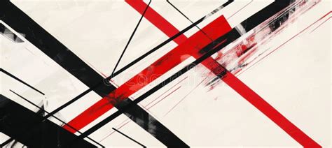 Minimalist Abstract Art Bold Black Red Angular Lines White Background