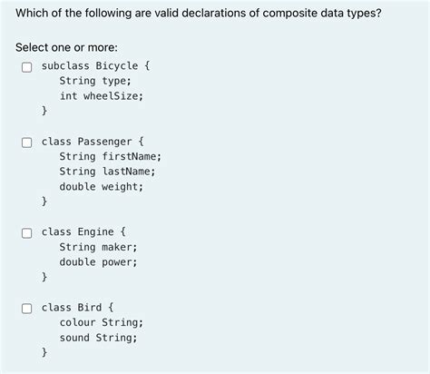 Solved Which Of The Following Are Valid Declarations Of
