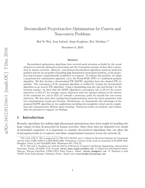 Pdf Decentralized Projection Free Optimization For Convex And Non Convex Problems