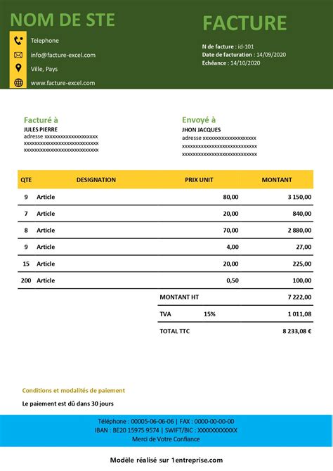 Modele De Facture Excel A Télécharger 100 Gratuit